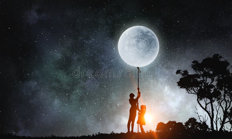 People catching moon stock photo. Image of embrace, people - 96867434
