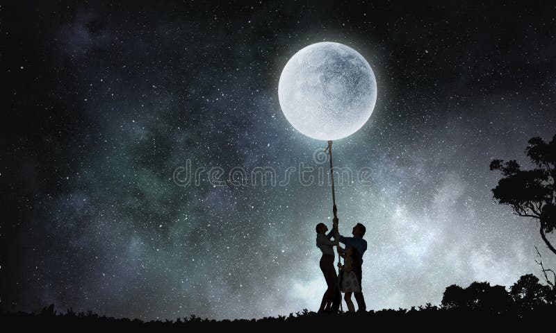 People catching moon stock photo. Image of embrace, people - 96867434