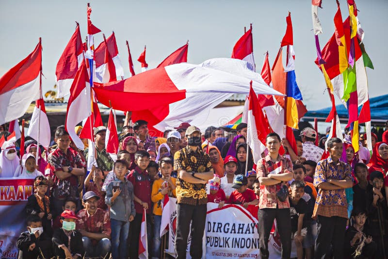 People Celebrate Indonesian Independence Day Bring Indonesian Flag The