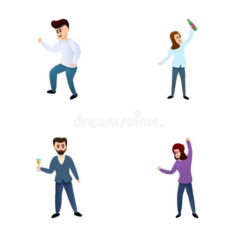 People Celebrating Icons Set Cartoon Vector. People Dancing and Having ...
