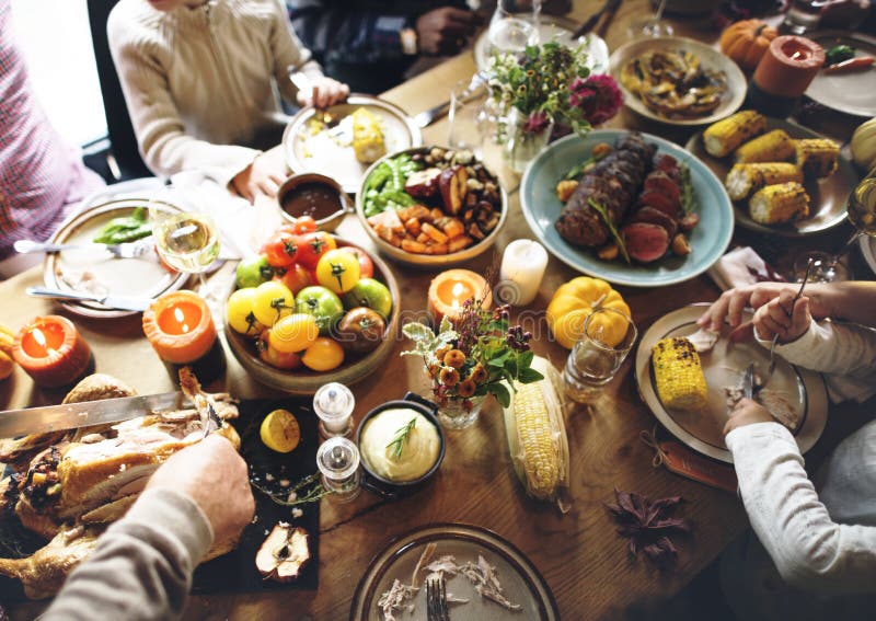 People Celebrating Thanksgiving Holiday Tradition Concept Stock Image ...