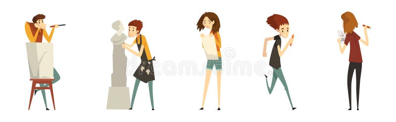 People Character of Artistic Profession in Creative Process Vector Set ...