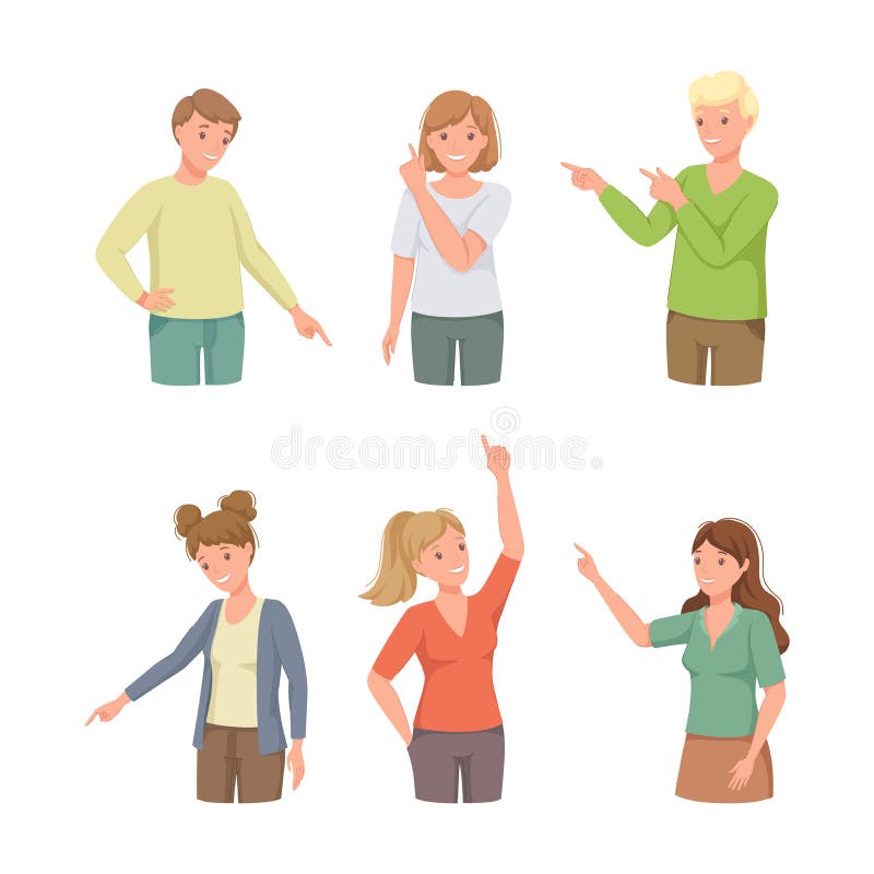 People Character Indicating Something Pointing with Index Finger As ...