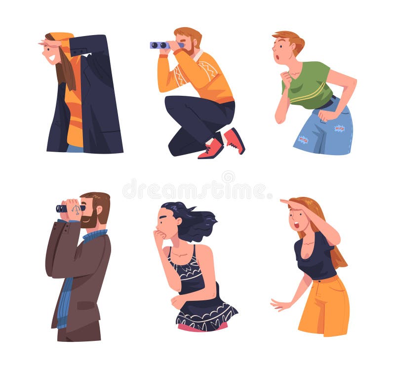 People Character Looking at Something Interesting with Different Face ...