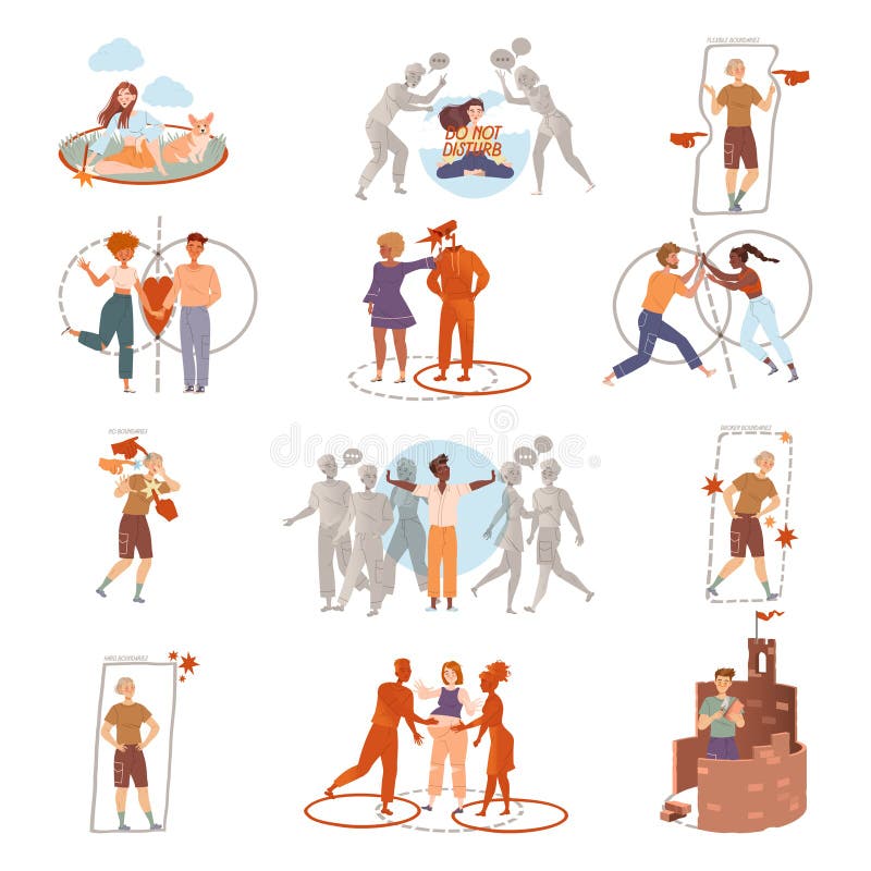 People Character Make Their Boundary and Personal Limits Vector Set ...