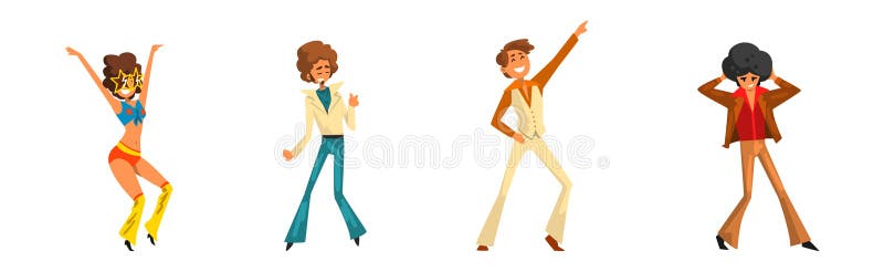 People Character in Retro Style Clothes Dancing Disco Vector Set Stock ...