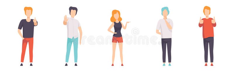 People Character Showing Different Hand Gesture Expressing Emotion with ...