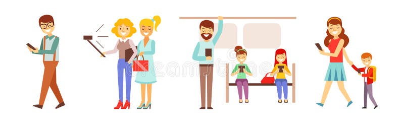 People Character Using Device and Gadget Vector Set Stock Vector ...