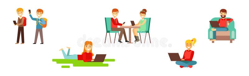 People Character Using Device and Gadget Vector Set Stock Vector ...