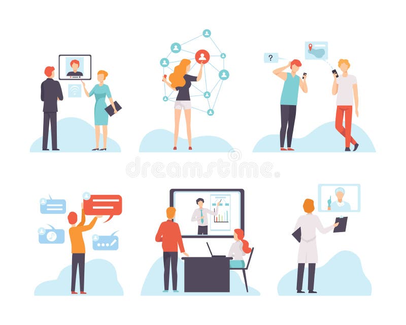 People Character Using Global Network Connection Vector Set Stock ...