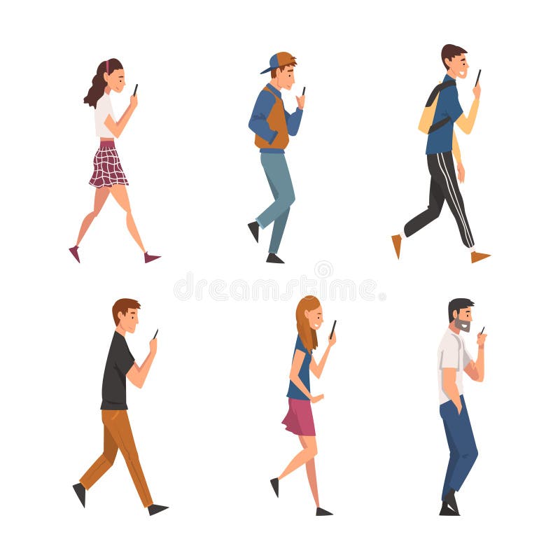 People Character Walking and Speaking by Smartphone or Chatting Vector ...
