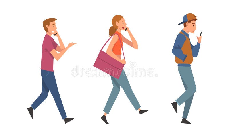 People Character Walking and Speaking by Smartphone or Chatting Vector ...