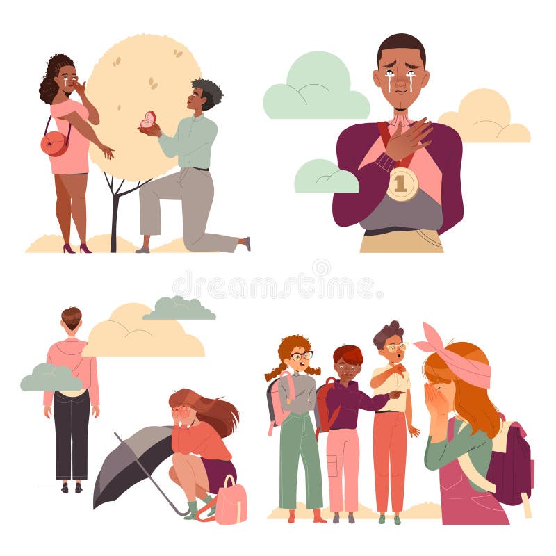 People Characters Crying and Weeping Feeling Deep Emotion Vector Set ...