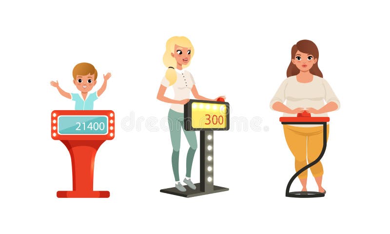 People Characters Participating in Panel Game on Television Standing in ...