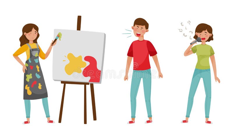 People Characters Reducing Stress by Different Activities Like Drawing ...