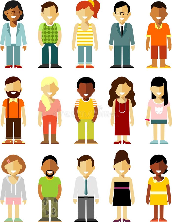 People Characters Stand Set in Flat Style Isolated on White Background ...