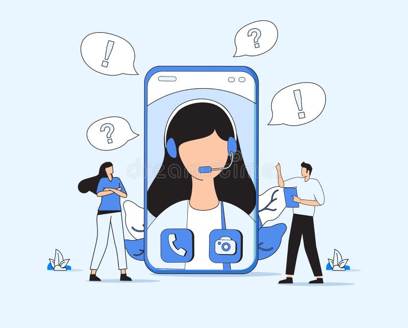 People Characters Talking with Customer Support. Woman and Man Ask ... People Characters Talking with Customer Support. Woman and Man Ask ...
