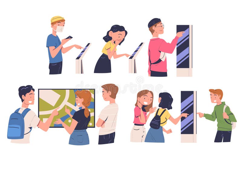 People Characters Using Information Board with Interactive Interface ...