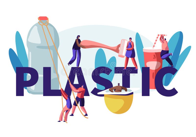 People Characters Using Plastic Things Concept. Water Bottle, Beverage ...
