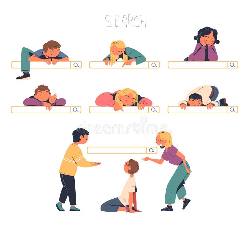 People Characters Using Search Bar Looking for Information Online ...