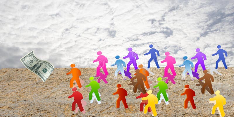 People chasing a banknote. stock illustration. Illustration of dollar ...