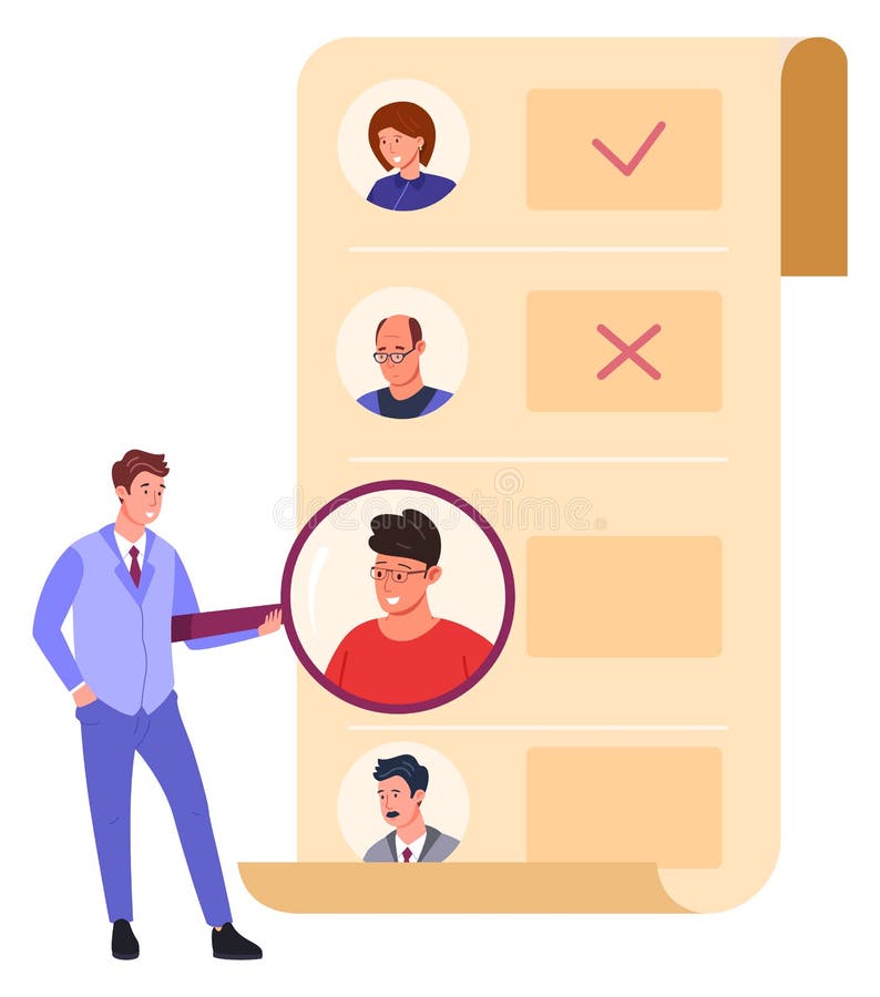 People Checking List. Man Looking at Employees Resume Stock Vector ...