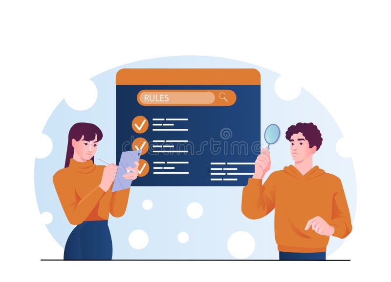 People Checking Rules List Board Together. Vector Illustration Stock ...