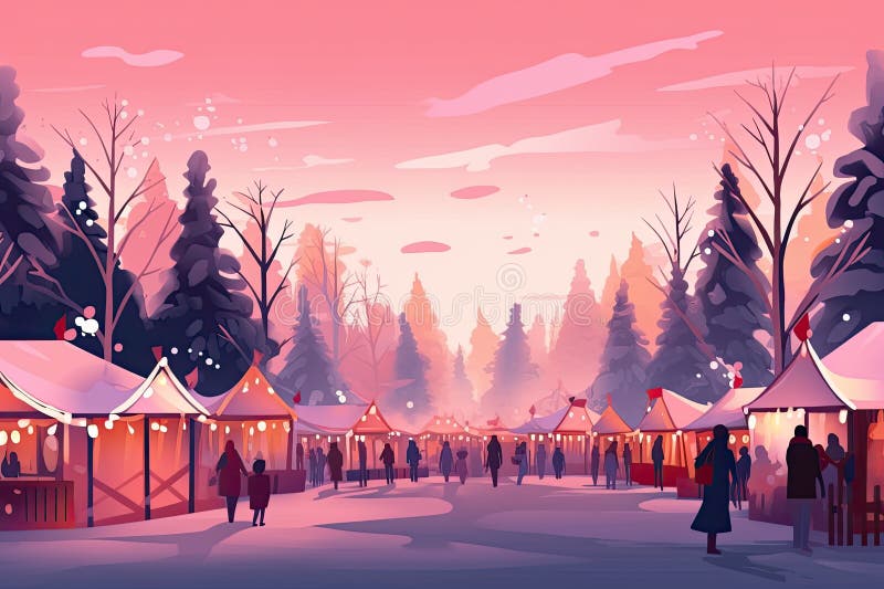 People at Christmas Market in Winter Stock Illustration - Illustration ...