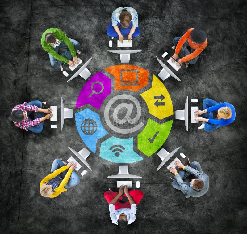 People in Circle Using Computer with Email Concept Stock Image - Image ...