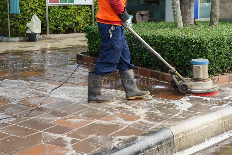 People Cleaning Floor with Machine. Stock Photo - Image of industry ...