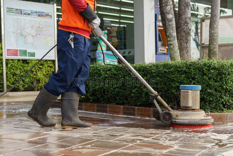 People Cleaning Floor with Machine. Stock Photo - Image of floor ...