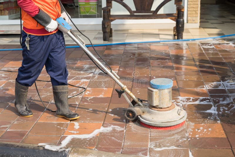 People Cleaning Floor with Machine. Stock Photo - Image of busy ...