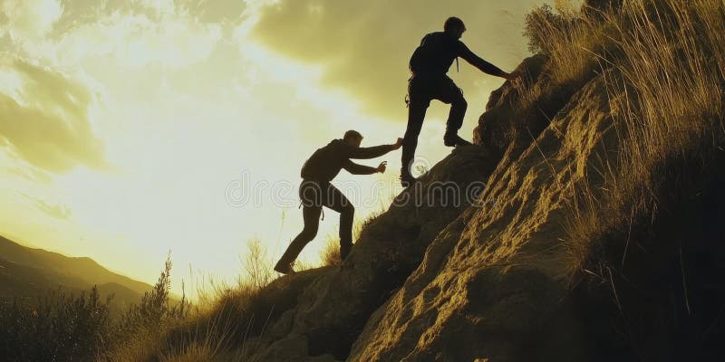 People Climb a Mountain Peak Together with Concept Theme, Team Support ...