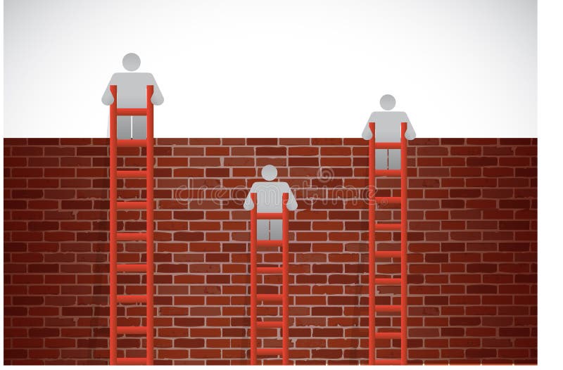 People Climbing a Brick Wall with Ladders Stock Illustration ...