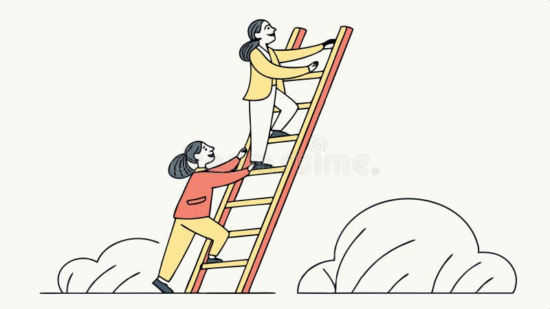 People Climbing Ladder, Symbolizing Progress and Teamwork Vector Design ...
