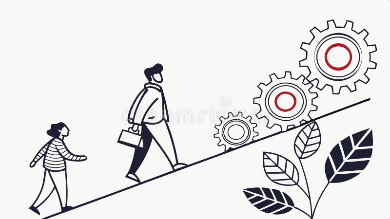 People Climbing Steps with Gears and Plants, Symbolizing Progress ...