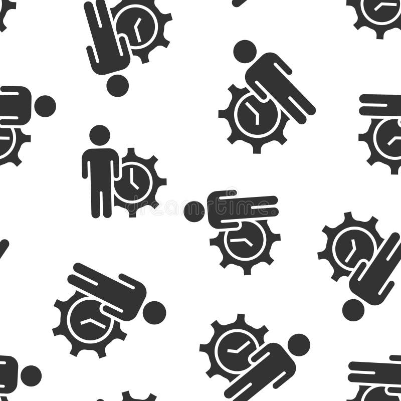 People and Clock Icon in Flat Style. Gear with User Vector Illustration ...