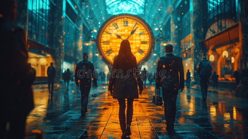 People with a Clock. Time Management Stock Illustration - Illustration ...