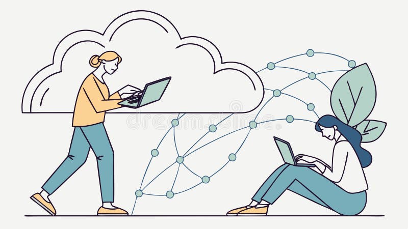 People with Cloud Network, Digital Collaboration, Remote Work, Vector Design Generative AI Stock ...