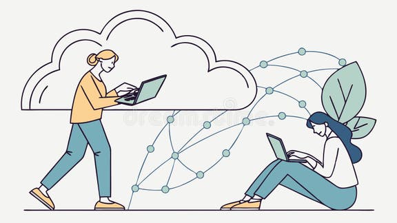 People with Cloud Network, Digital Collaboration, Remote Work, Vector ...