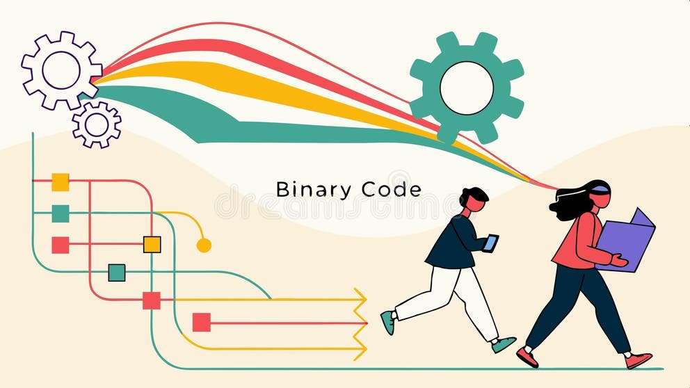 People Coding with Binary Code, Software Development Vector Design Generative AI Stock Vector ...