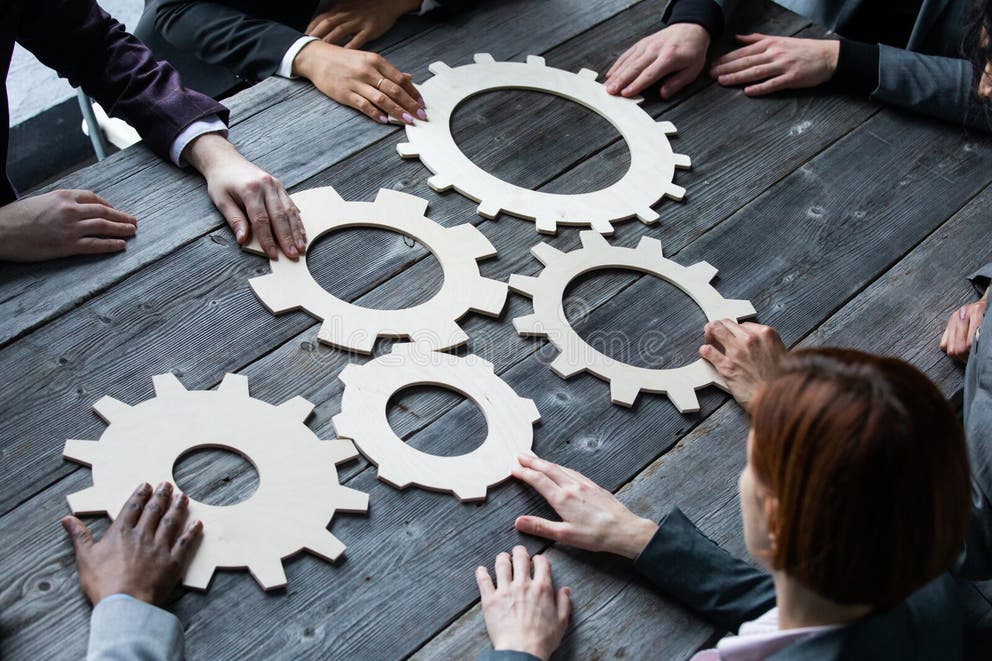 People with Cogs of Business Stock Photo - Image of discussion ...