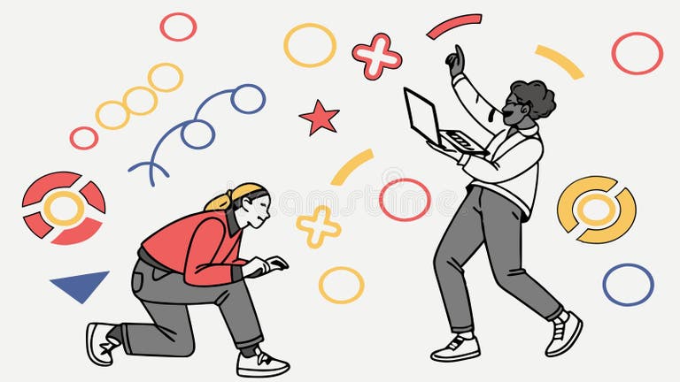 People Collaborating with Abstract Elements, Teamwork, Vector Design ...