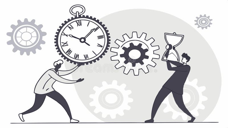 People Collaborating with Gears and Clock, Teamwork and Efficiency ...