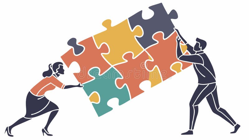 People Collaborating on Jigsaw Puzzle, Teamwork and Problem Solving ...