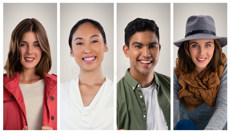 Collage of People Smiling in Black and White Stock Illustration ...