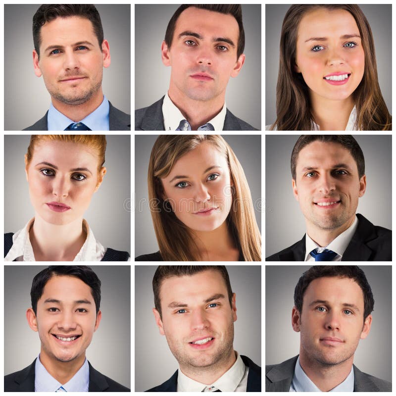 People Collage Portrait 3x3 Stock Photo - Image of concentrated, male ...