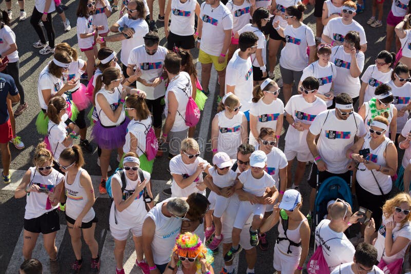 People during the Color Run in Barcelona Editorial Stock Photo - Image ...