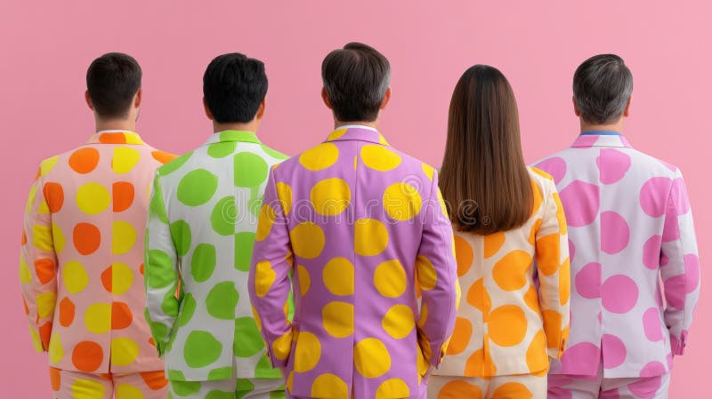 People in Colorful Polka Dot Suits Standing in a Row. Stock ...