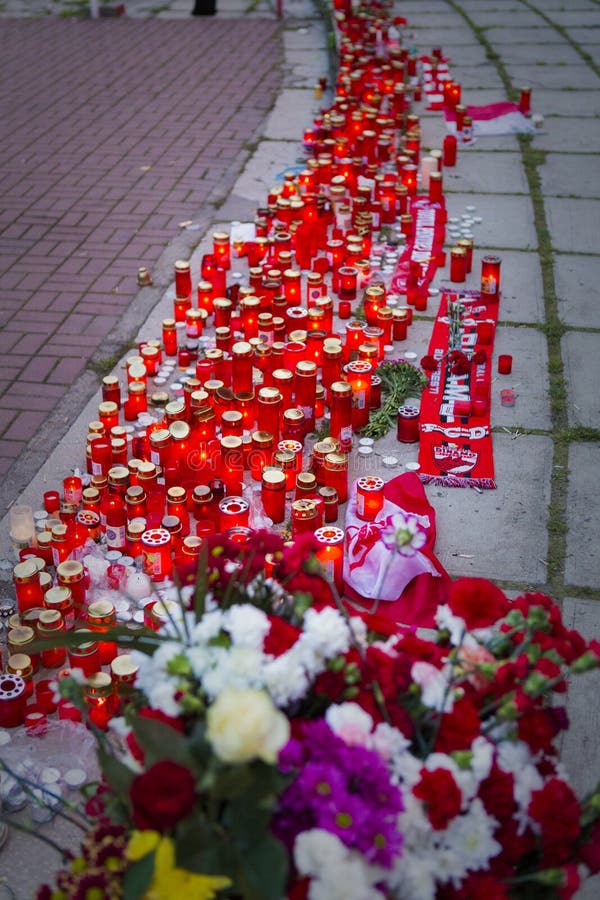 Lighted Candles in Memory of a Fallen Person Editorial Image - Image of ...